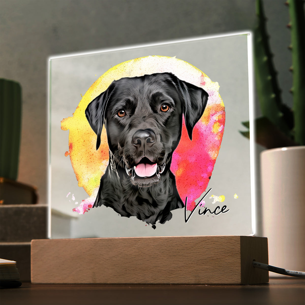 Personalized Watercolor Style Pet Portrait - Acrylic Square – PoochPrints