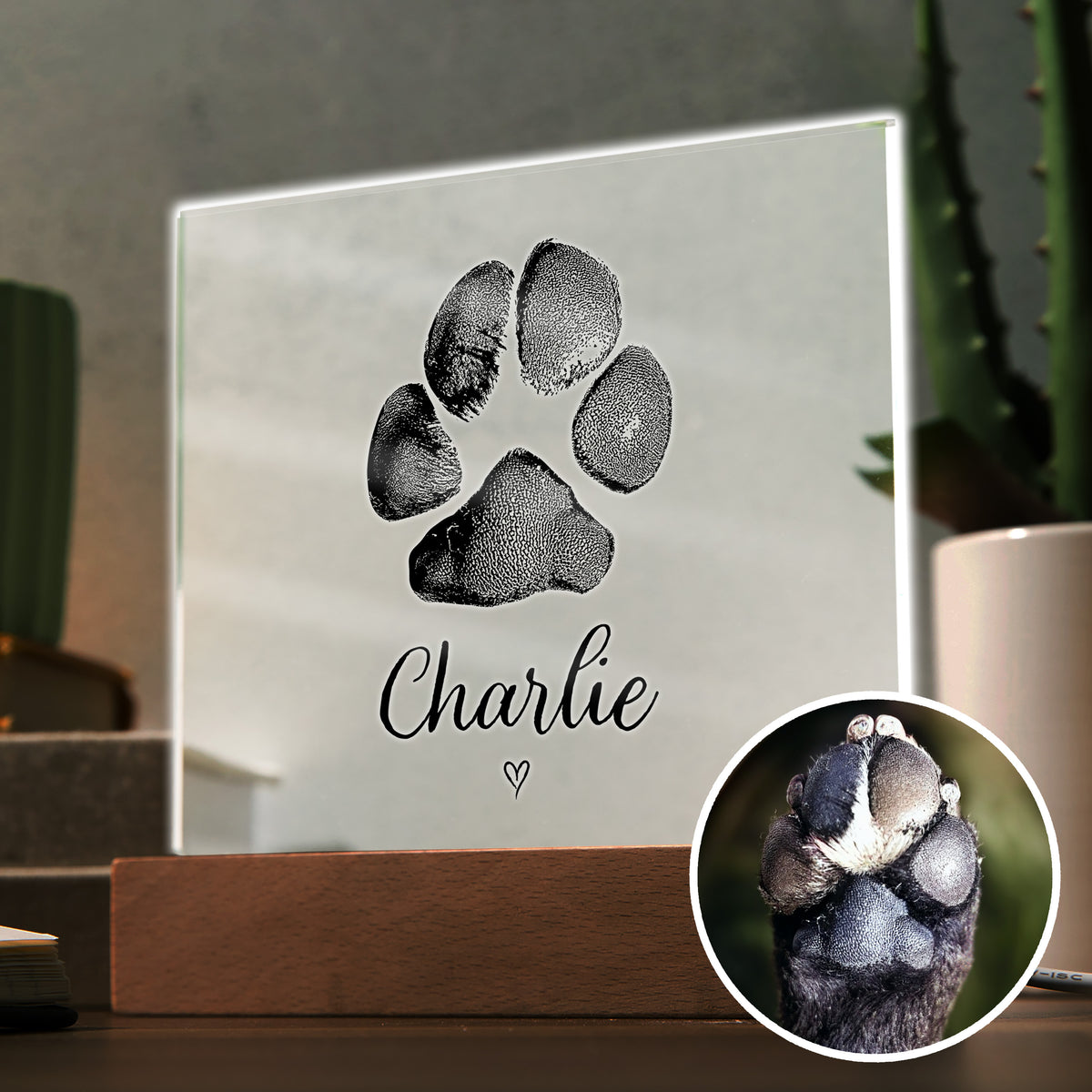 Personalized Pet Memorial Acrylic Square Plaque - Paw Print – PoochPrints